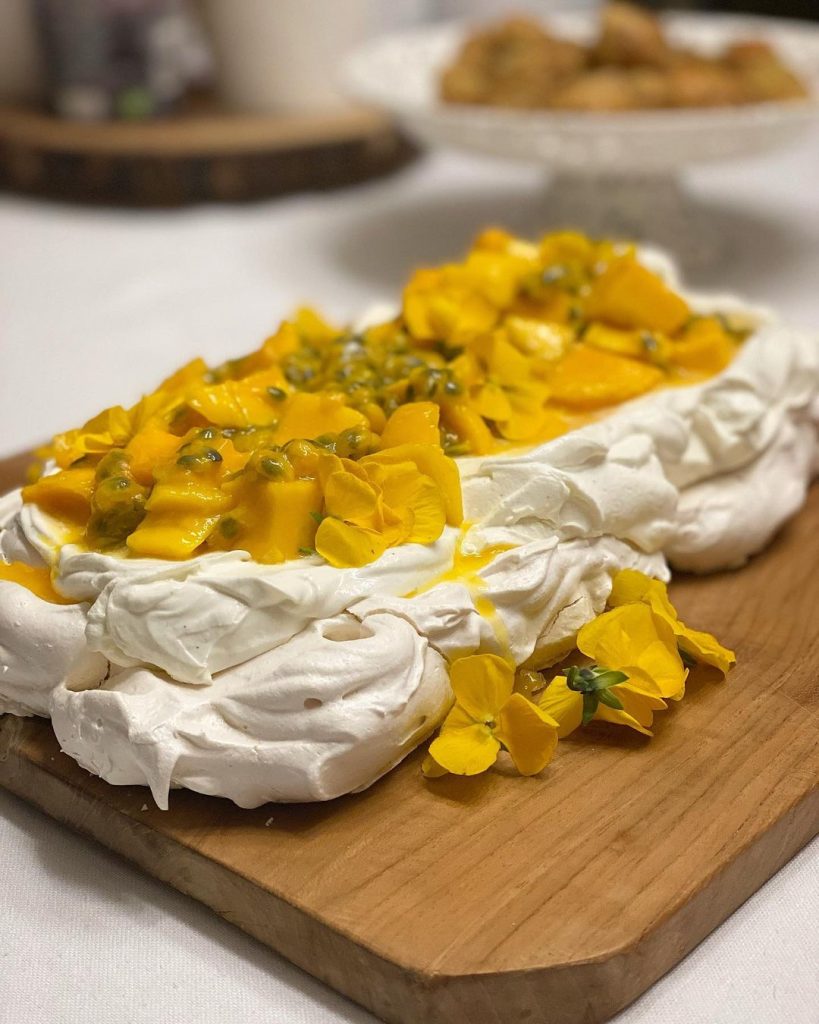 Mango and Passion Fruit Pavlova Meringue with Fresh Cream - Petites Choses